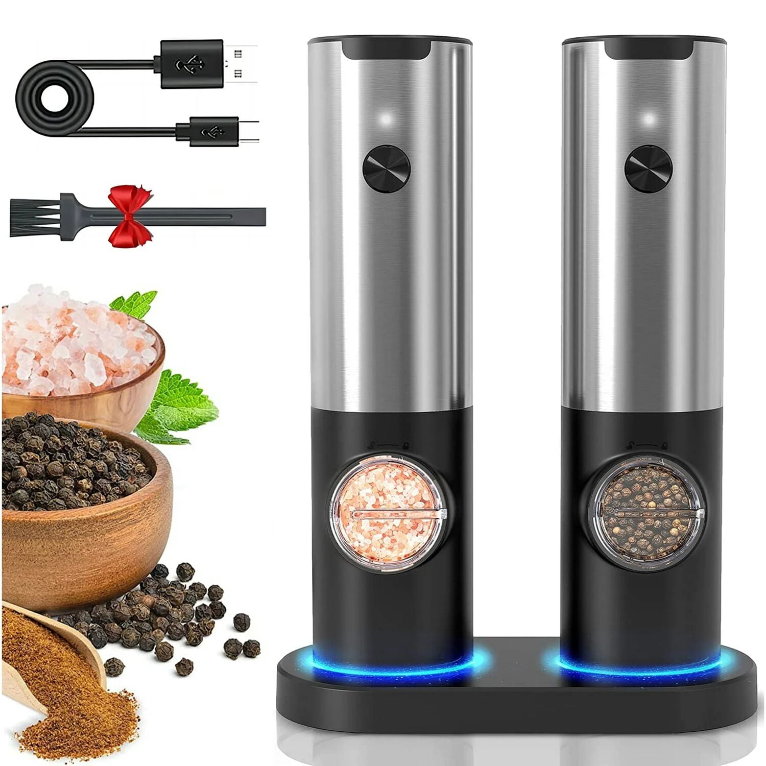 Electric Salt and Pepper Grinder Set, Automatic Pepper Mill, USB ...