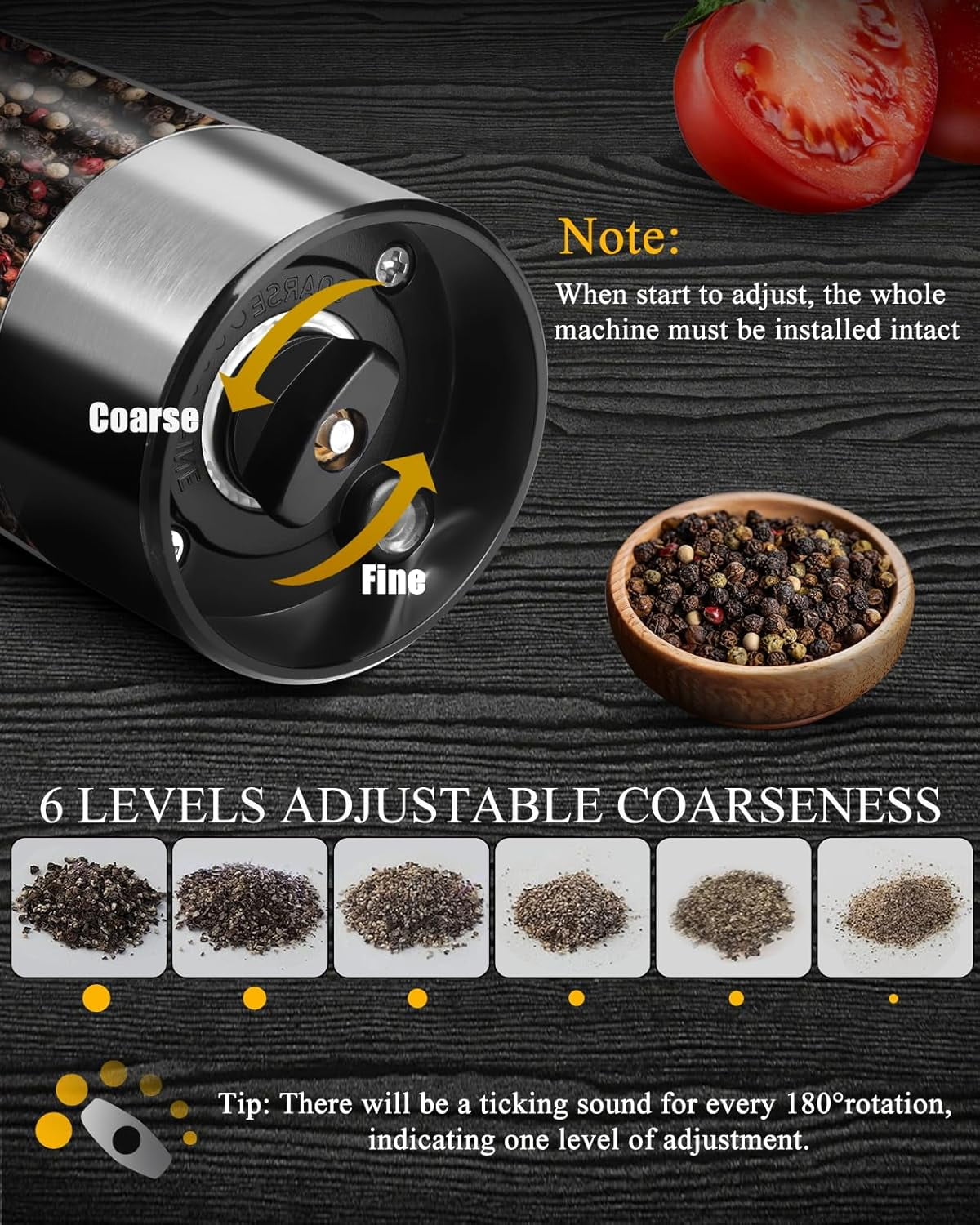Electric Salt and Pepper Grinder Set , Automatic Pepper Mills with Easy ...