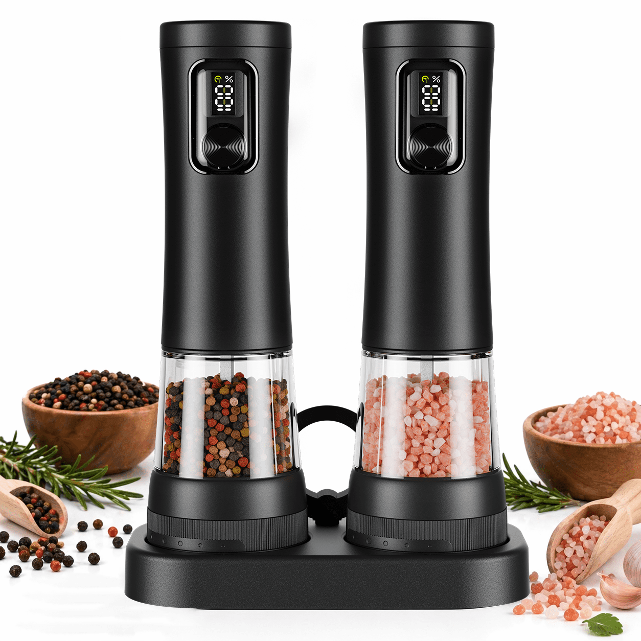 Moreblue Electric Salt and Pepper Grinder Set, Automatic Rechargeable ...