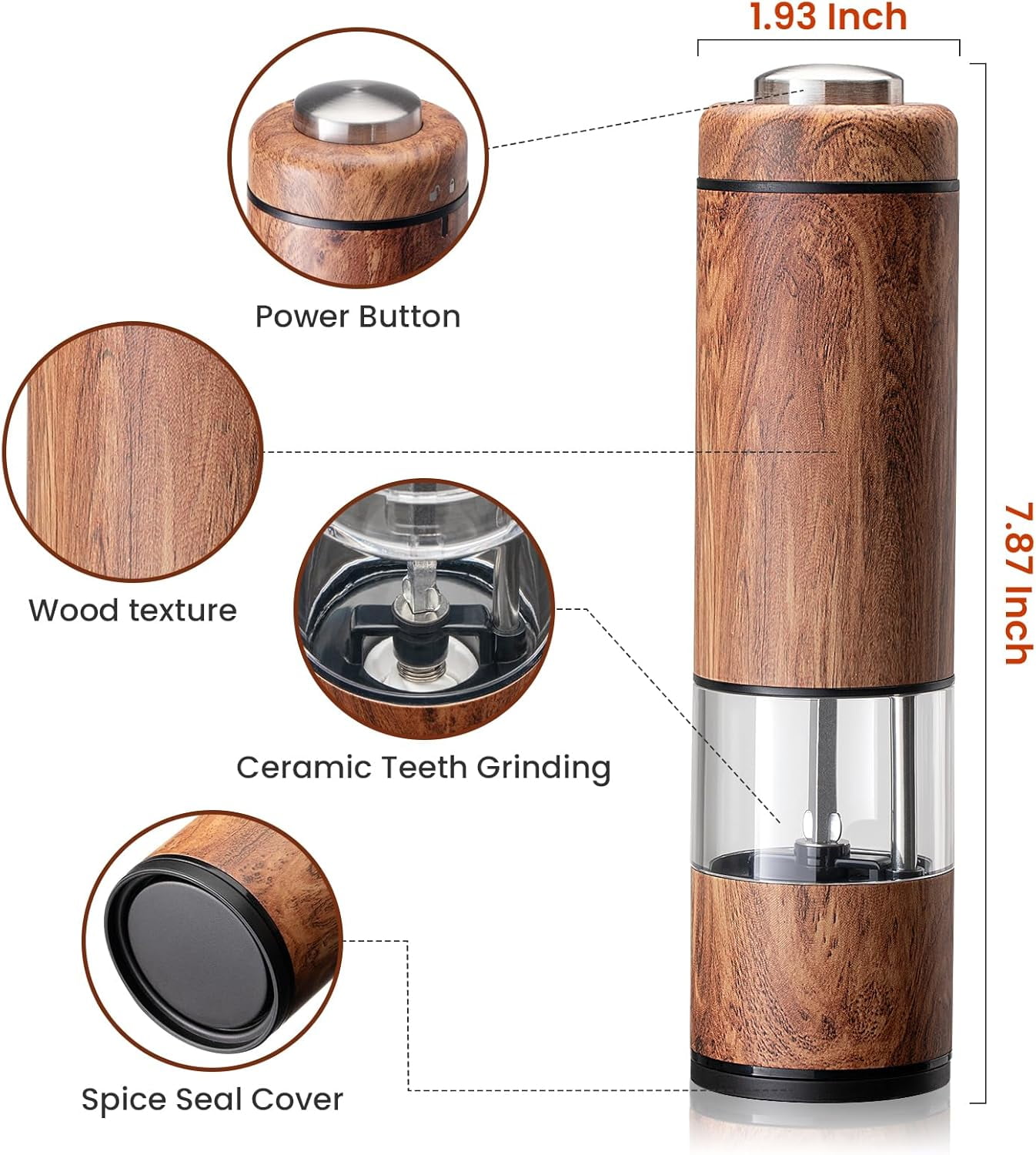 Electric Salt and Pepper Grinder Set, Battery Operated Pepper Grinder ...