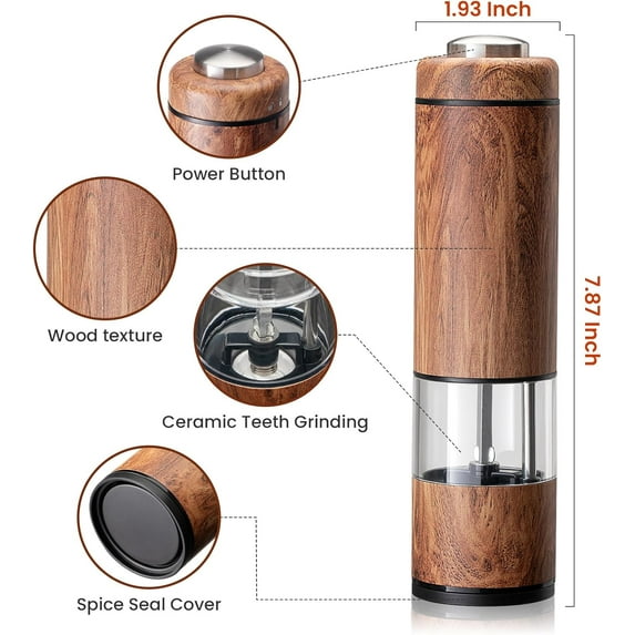 Electric Salt and Pepper Grinder Set, Battery Operated Pepper Grinder ...
