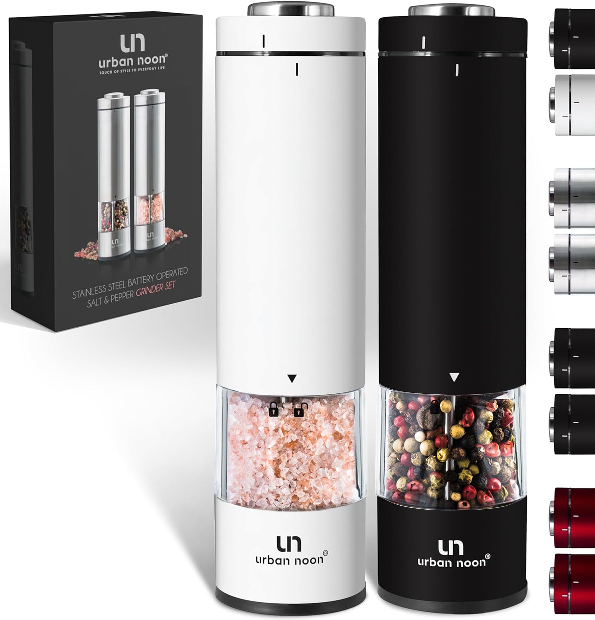 Electric Salt and Pepper Grinder Set - Battery Operated Stainless Steel ...