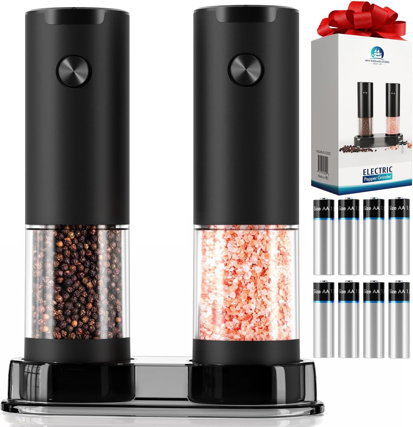 Electric Salt and Pepper Grinder Set, Includes 8 AA Batteries, Upgraded ...