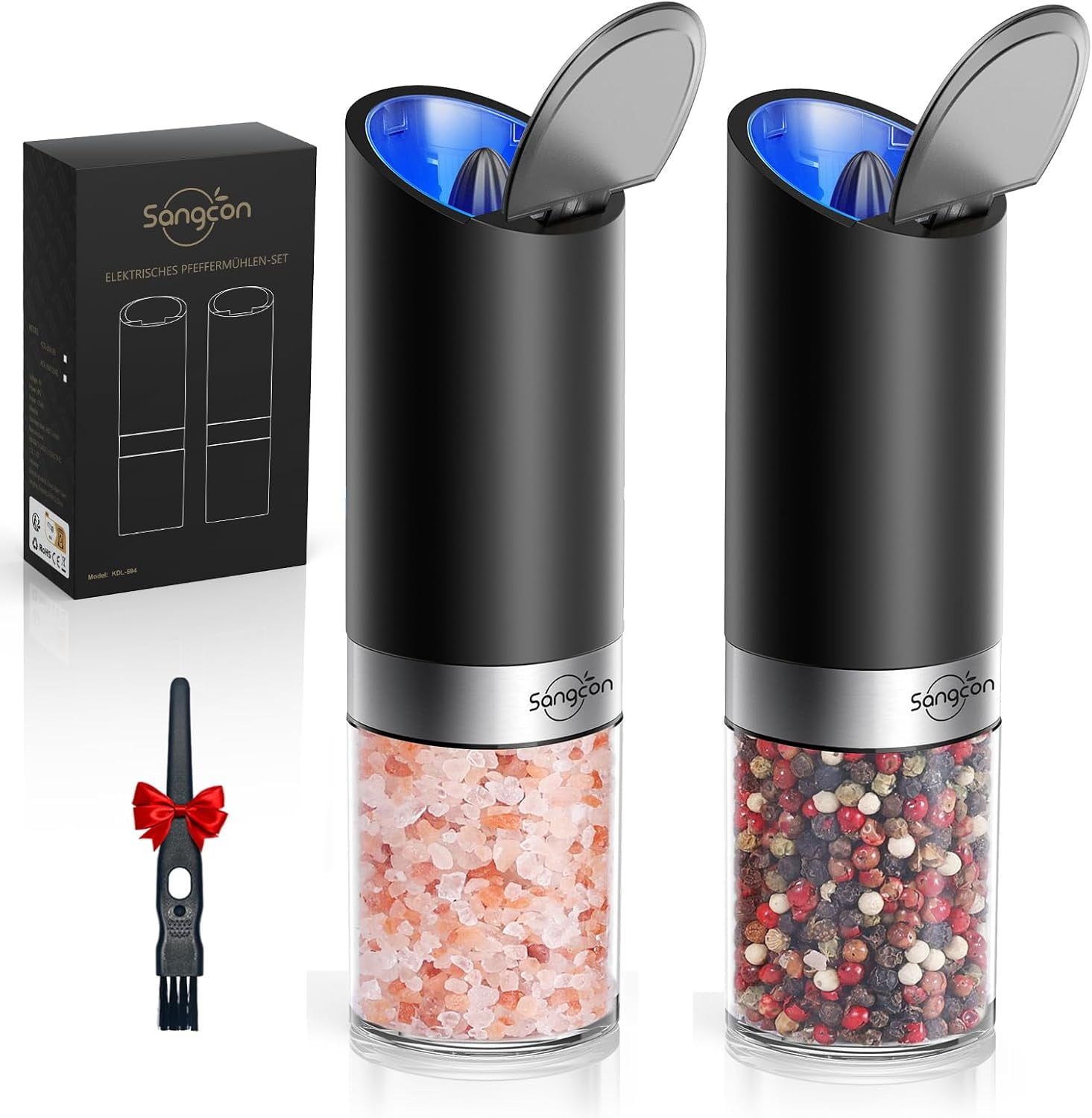 Electric Salt and Pepper Grinder Set, Integrated Dust Cover, Battery ...