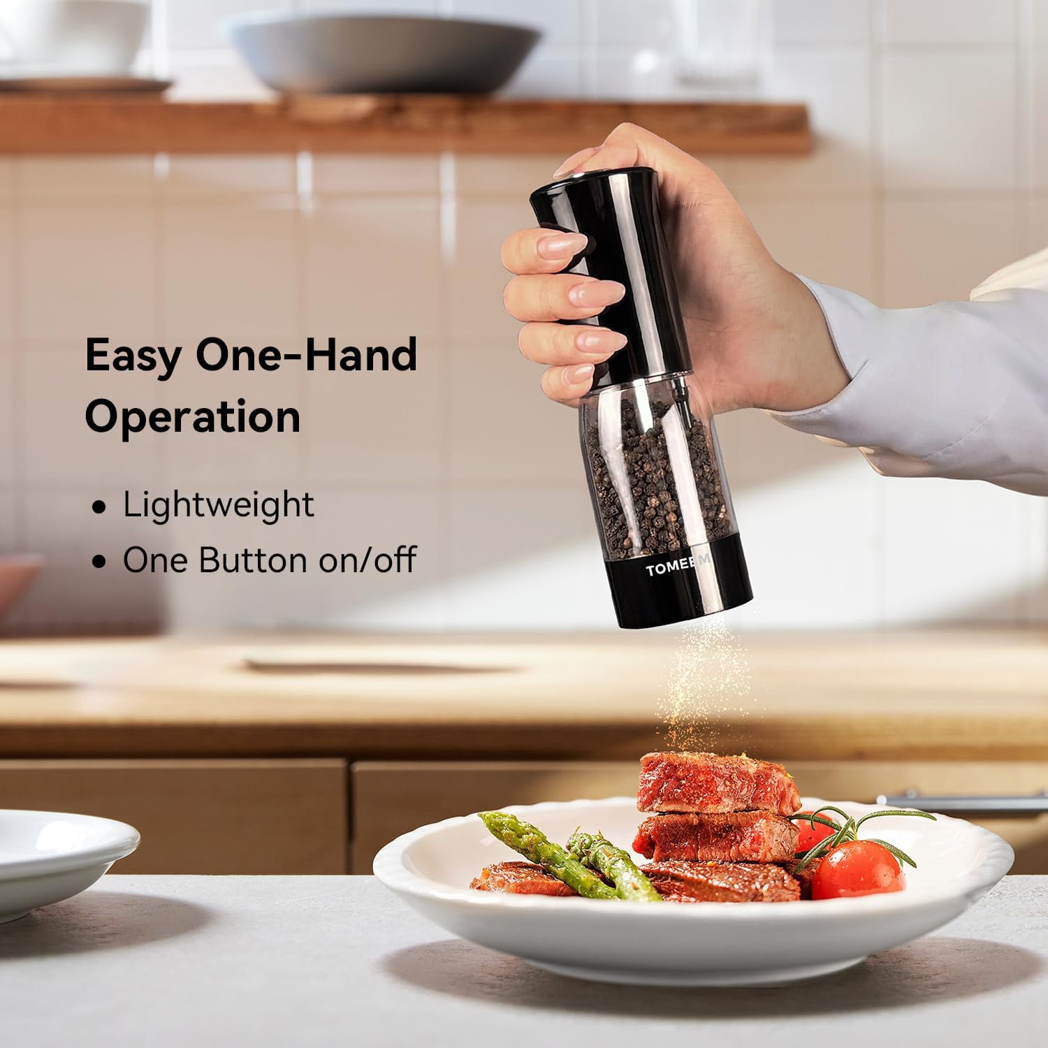 Electric Salt and Pepper Grinder Set with LED Power Display, 5-Level Grind Adjustment Easy ...