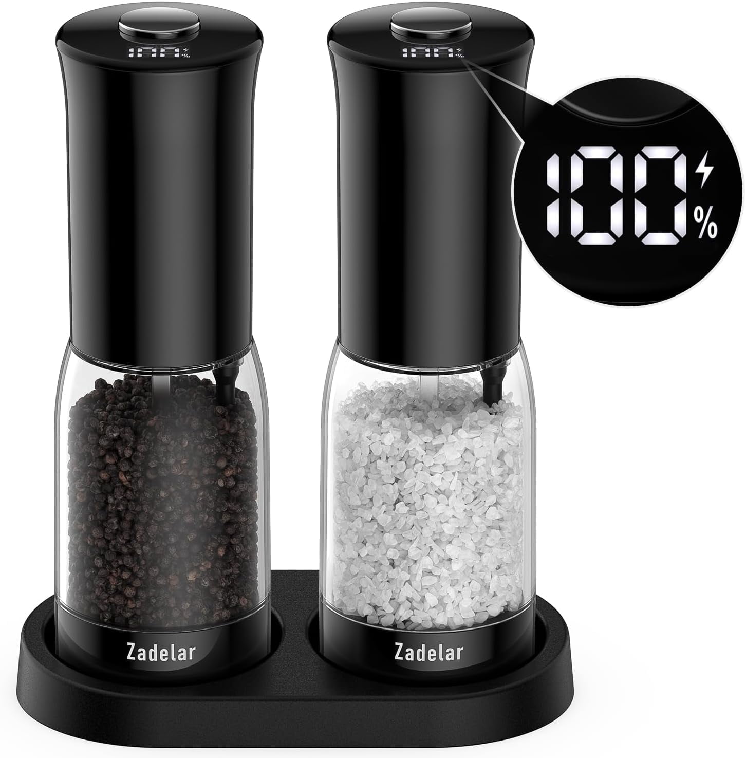 Electric Salt and Pepper Grinder Set with LED Power Display,Larger ...