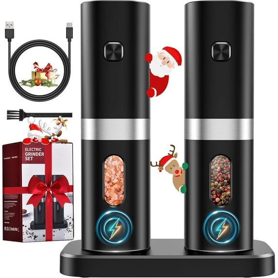 Electric Salt and Pepper Grinder Set, New Rechargeable Salt and Pepper Mill with 4*Rechargeable ...