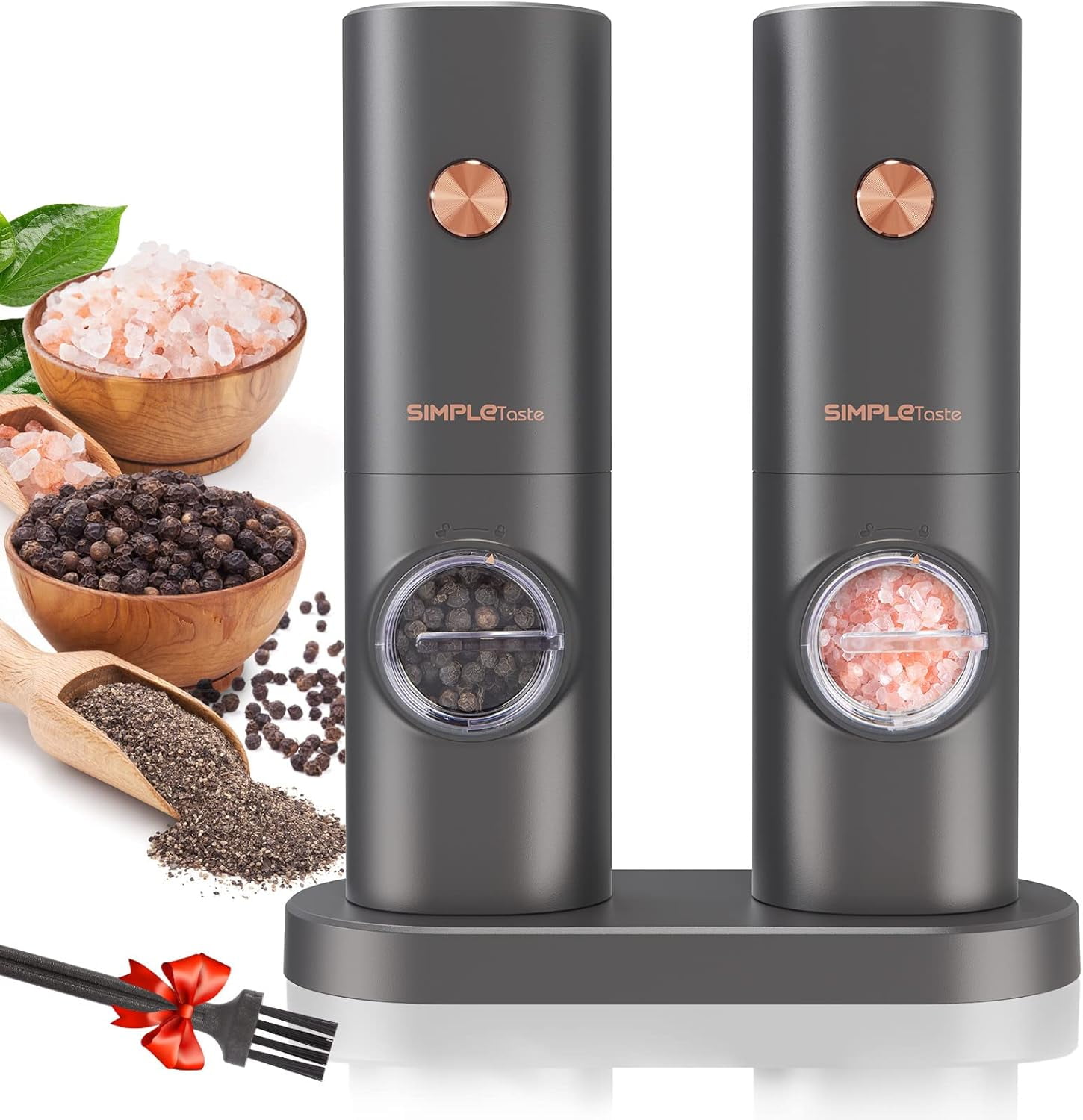 Electric Salt and Pepper Grinder Set, One-Handed, Battery Powered ...
