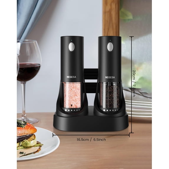 Electric Salt and Pepper Grinder Set with Rechargeable Base - Automatic ...