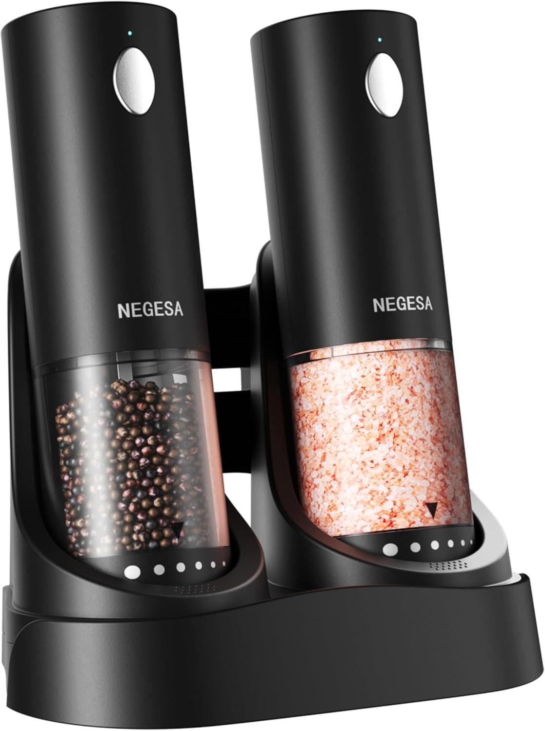 Electric Salt and Pepper Grinder Set with Rechargeable Base - Automatic ...