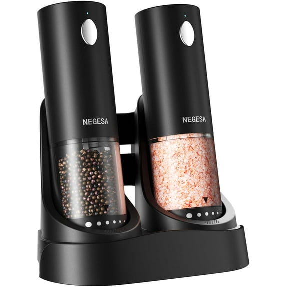 Electric Salt and Pepper Grinder Set with Rechargeable Base - Automatic ...