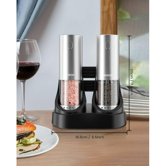 Electric Salt and Pepper Grinder Set with Rechargeable Base - Automatic ...