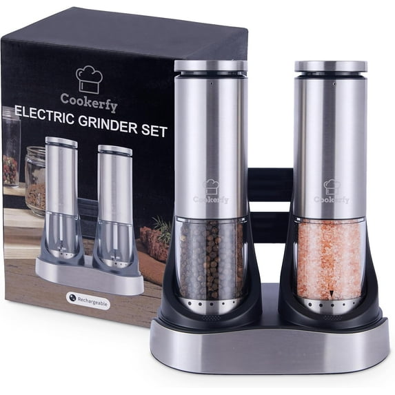 Electric Salt and Pepper Grinder Set Rechargeable Base, Stainless Steel ...