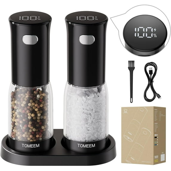 Electric Salt and Pepper Grinder Set – Rechargeable with LED Power ...