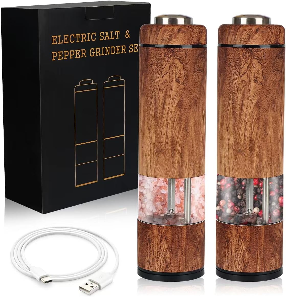 Electric Salt and Pepper Grinder Set-Rechargeable, Salt and Pepper ...