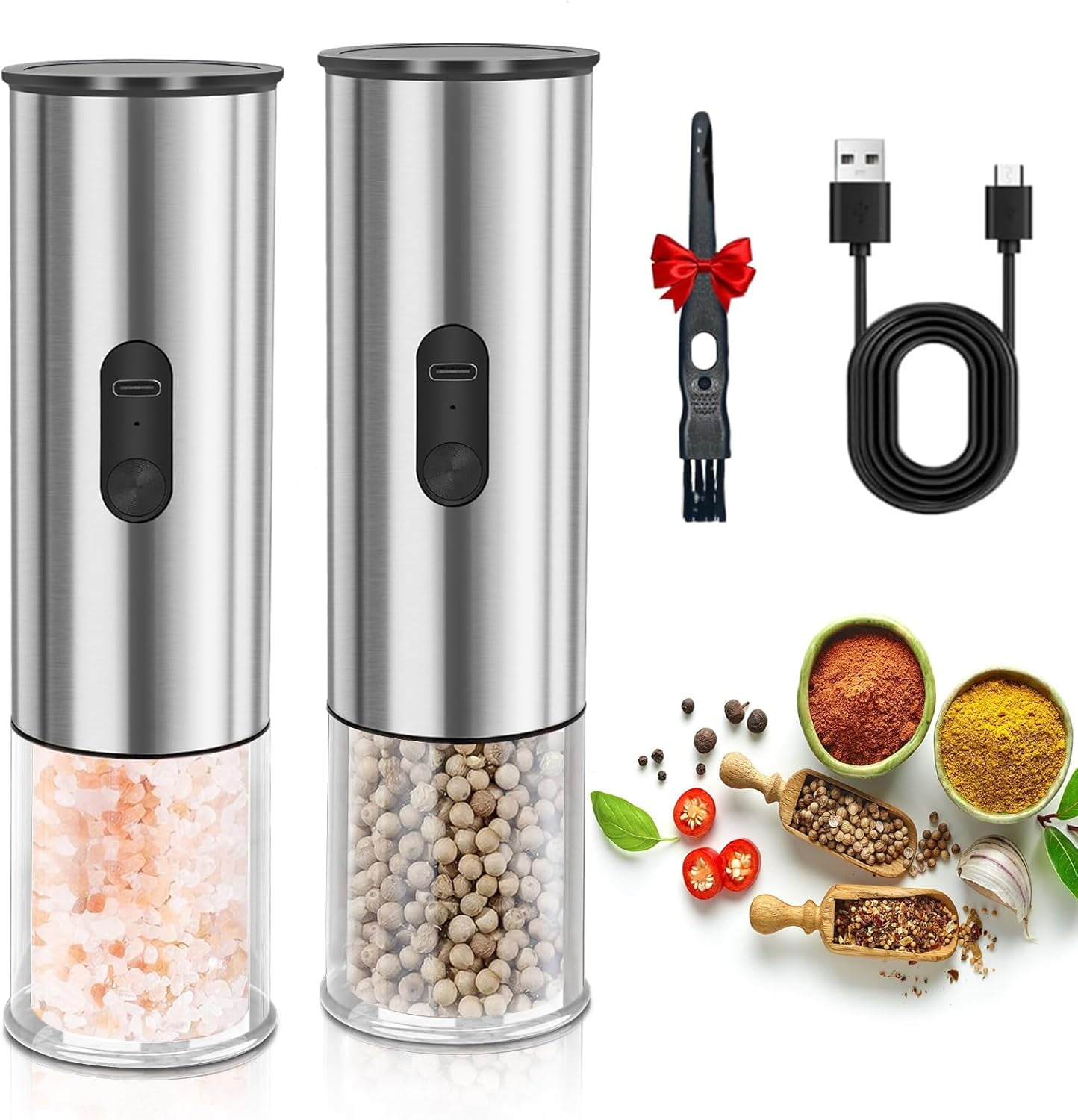 Electric Salt and Pepper Grinder Set, Rechargeable Salt and Pepper ...