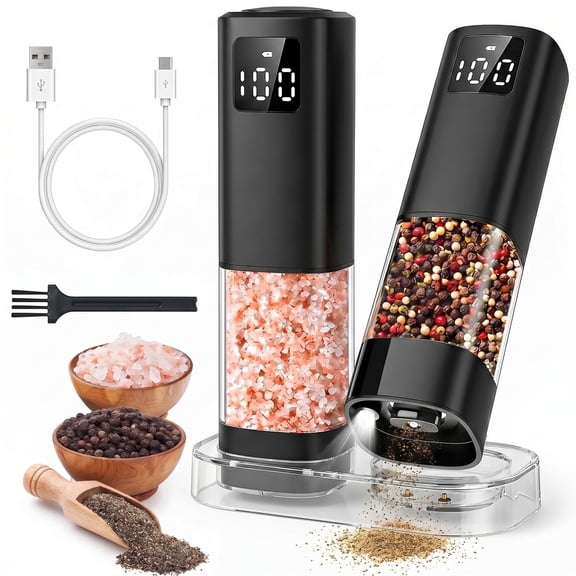 Electric Salt and Pepper Grinder Set USB Rechargeable Automatic Mills ...