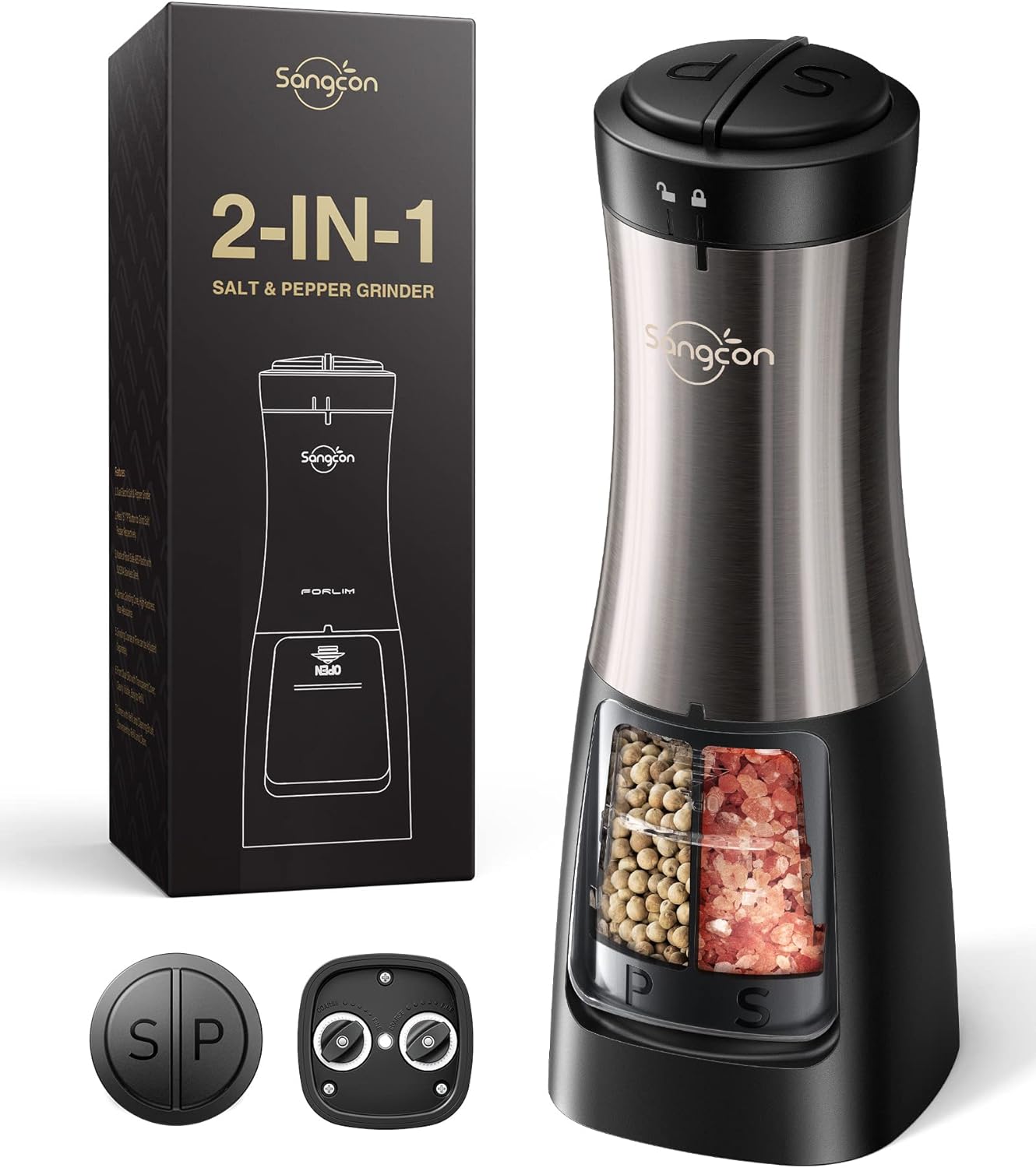 Electric Salt and Pepper Grinder Set Shaker 2 IN 1 - Automatic Salt and ...