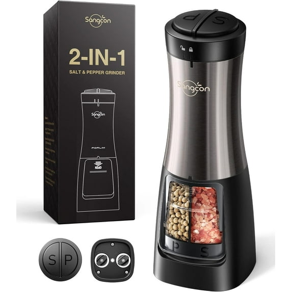 Electric Salt and Pepper Grinder Set Shaker 2 IN 1 - Automatic Salt and ...