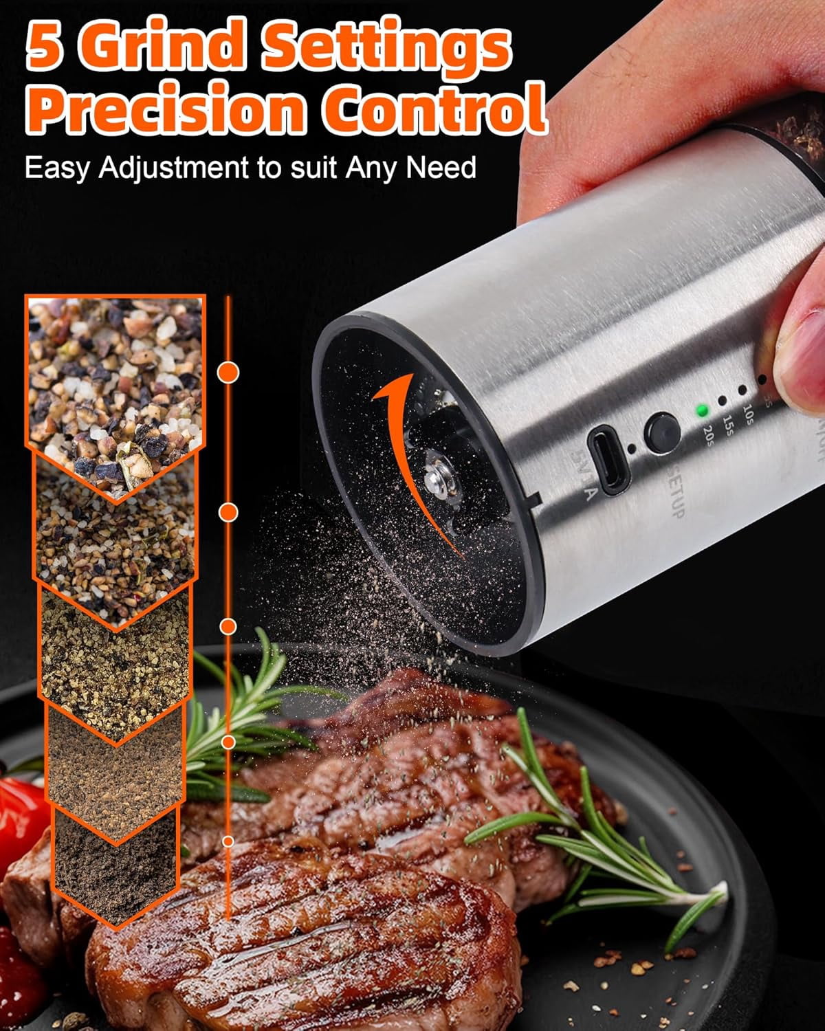 Electric Salt and Pepper Grinder Set & Shakers, 240ML Largest Capacity ...