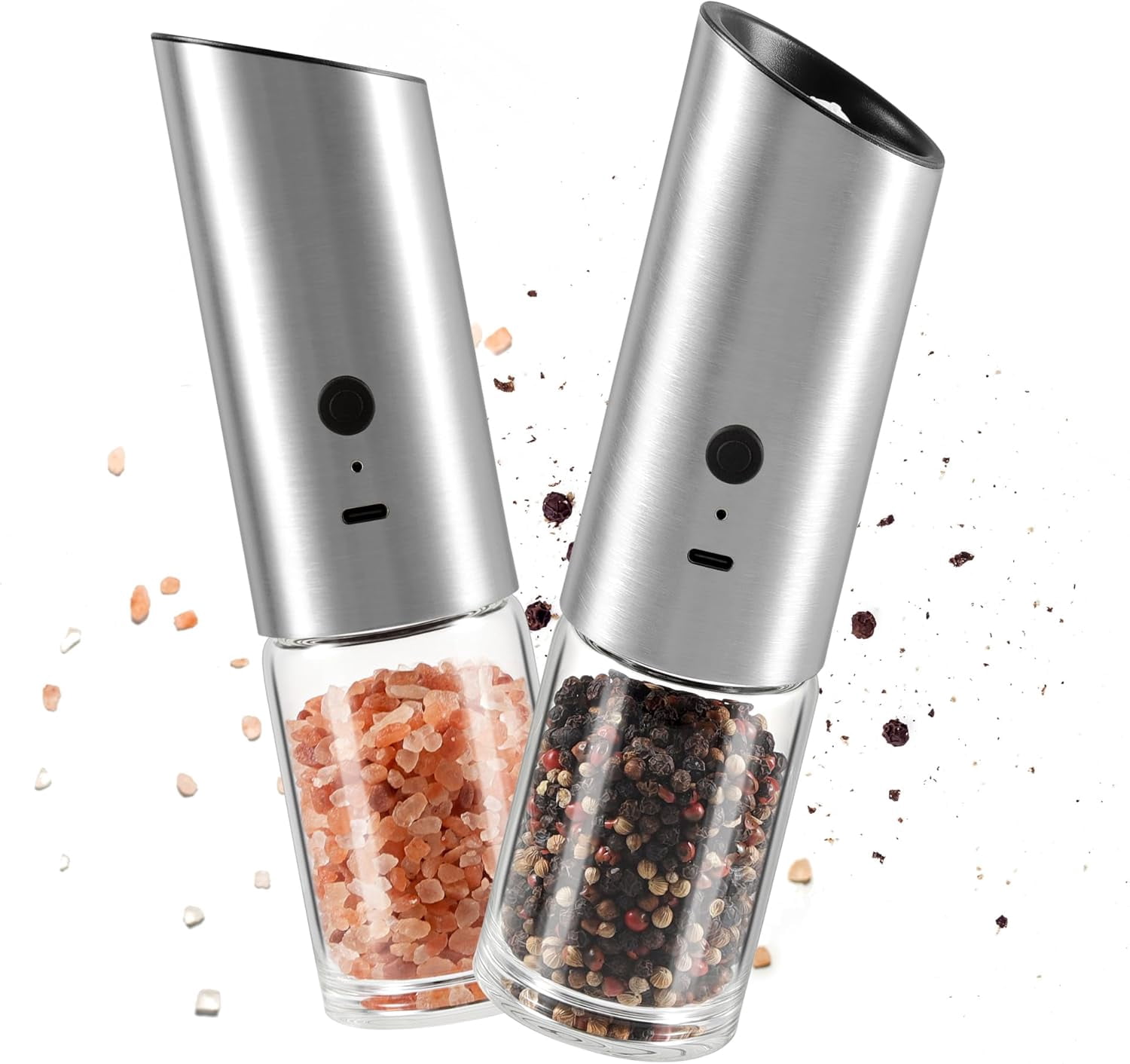 Electric Salt and Pepper Grinder Set, Stainless Steel Rechargeable ...