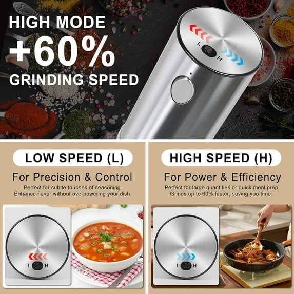 Electric Salt and Pepper Grinder Set, Upgraded 2-Speed Rechargeable ...