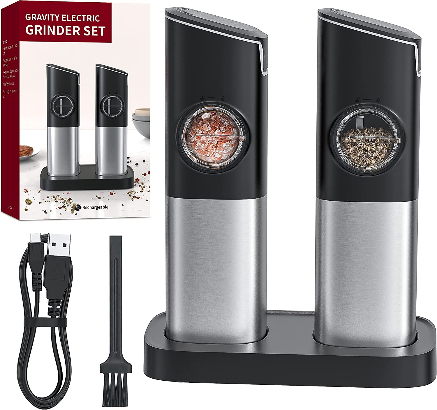 Electric Salt and Pepper Grinder Set, Automatic Pepper Grinder with ...