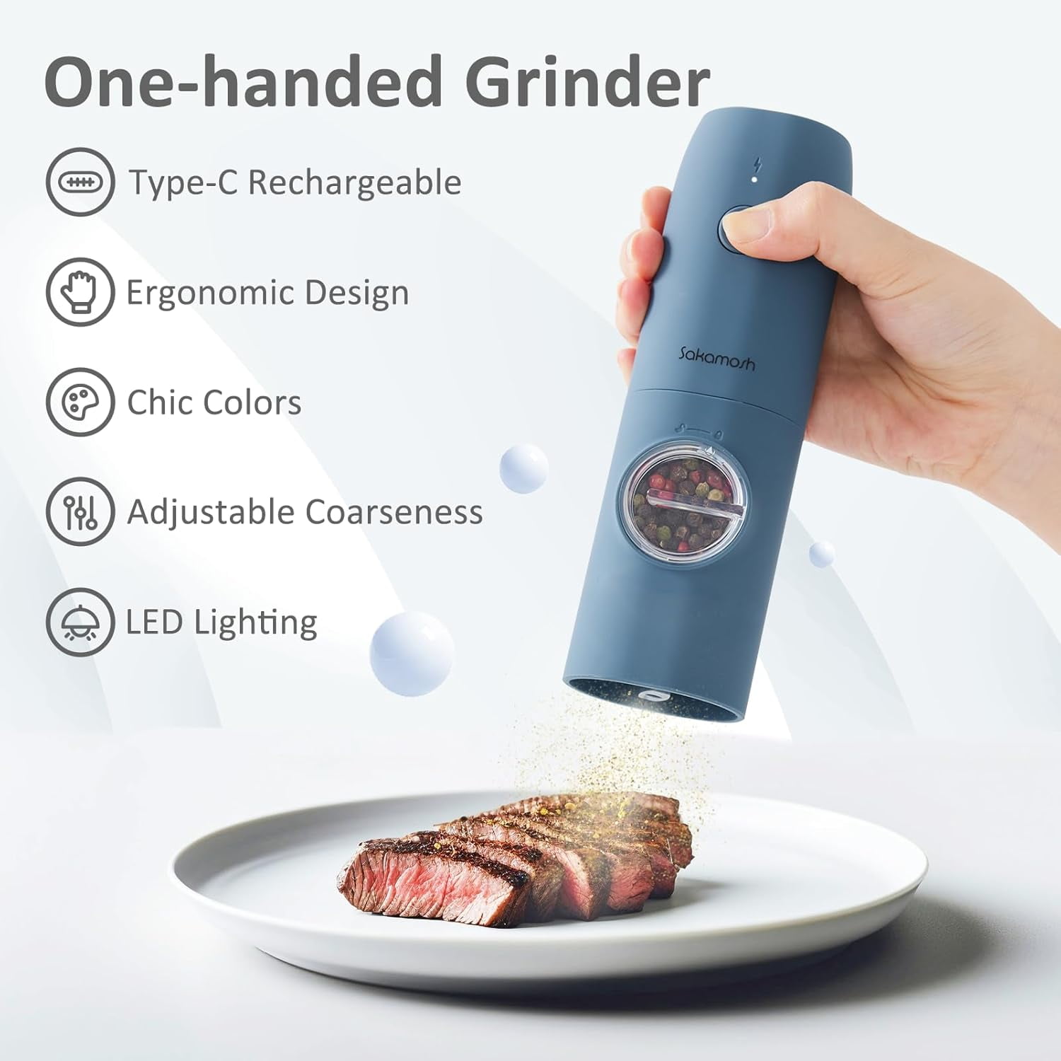 Electric Salt and Pepper Grinder Set, Rechargeable, Adjustable ...