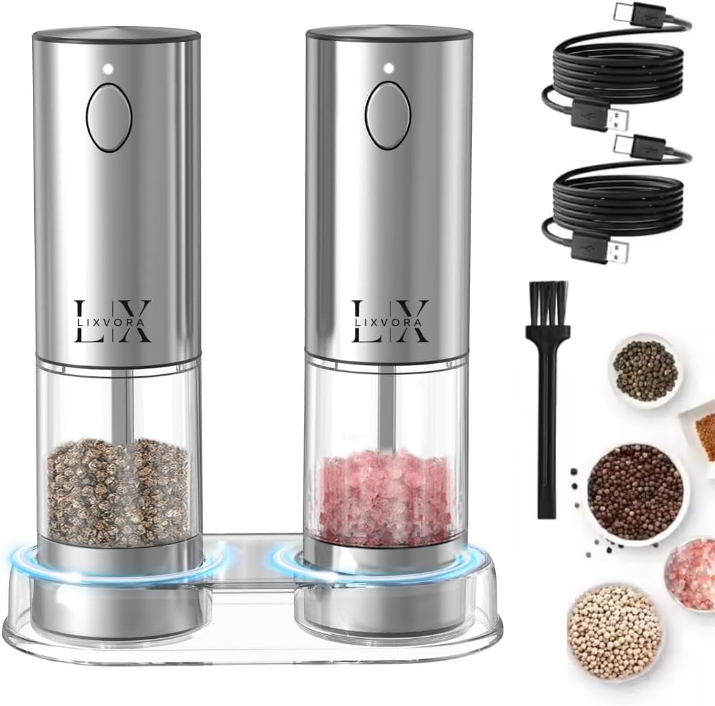 Electric Salt and Pepper Grinder Set – Rechargeable Stainless Steel ...