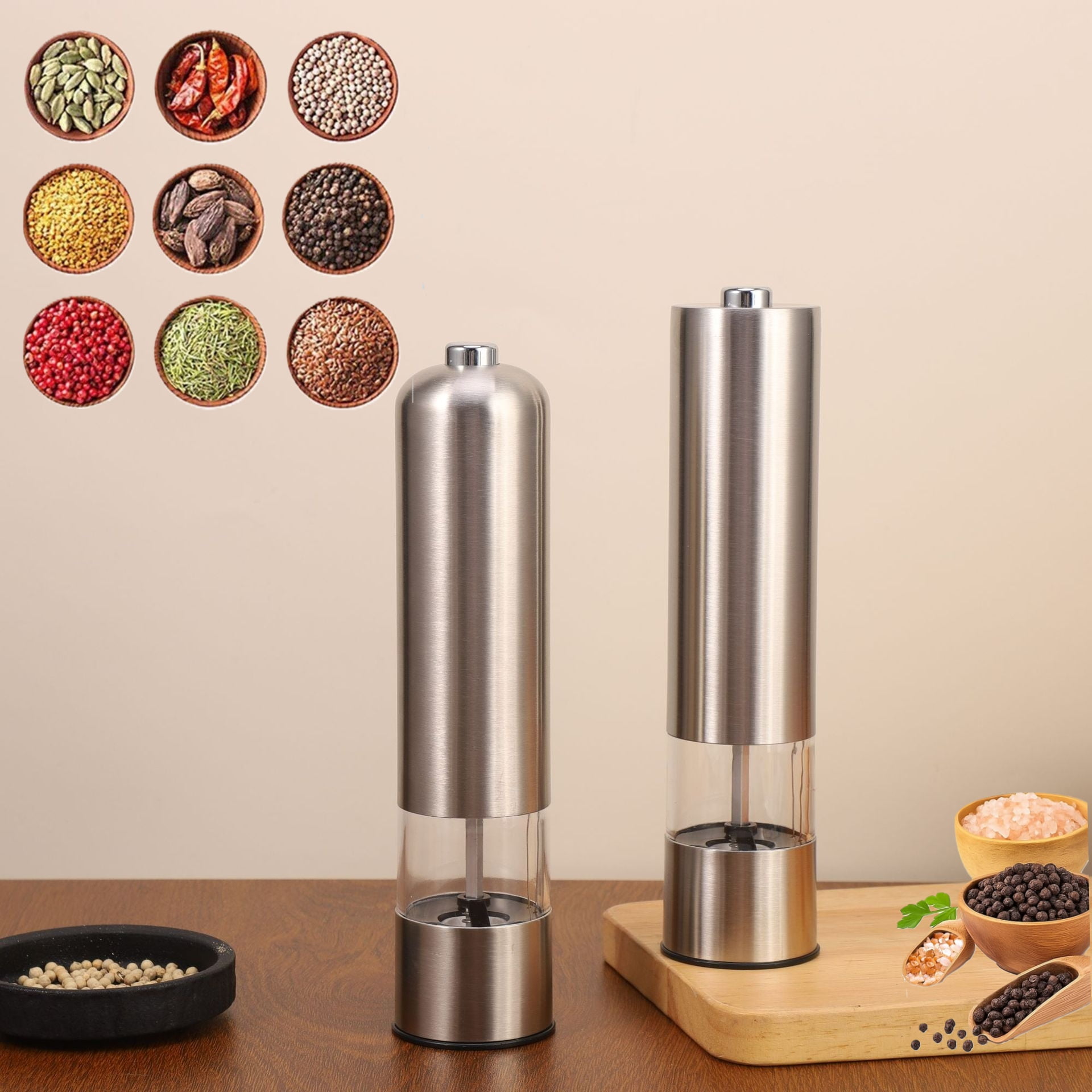 Electric Salt and Pepper Grinder,Stainless Steel Automatic Pepper ...
