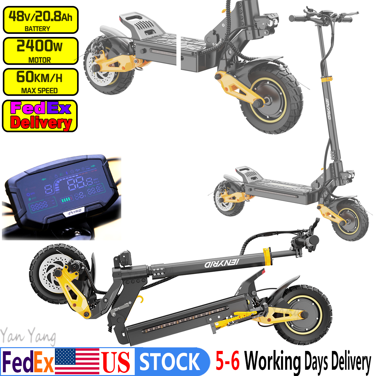 Electric Scooter 2400W Motor Up to 38 MPH & 38 Miles Range, 10'' Tires ...