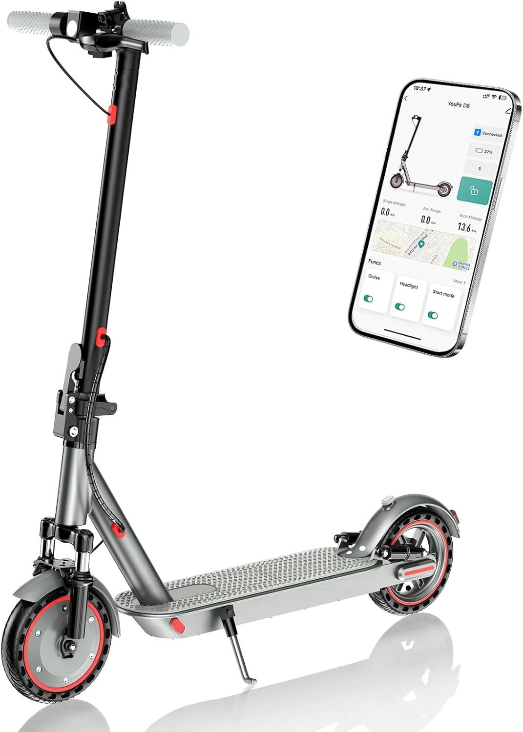 Electric Scooter for Adults, Up to 19 MPH, 19-21 Miles Ranges, 350W Motor E-Scooter with 8.5 ...