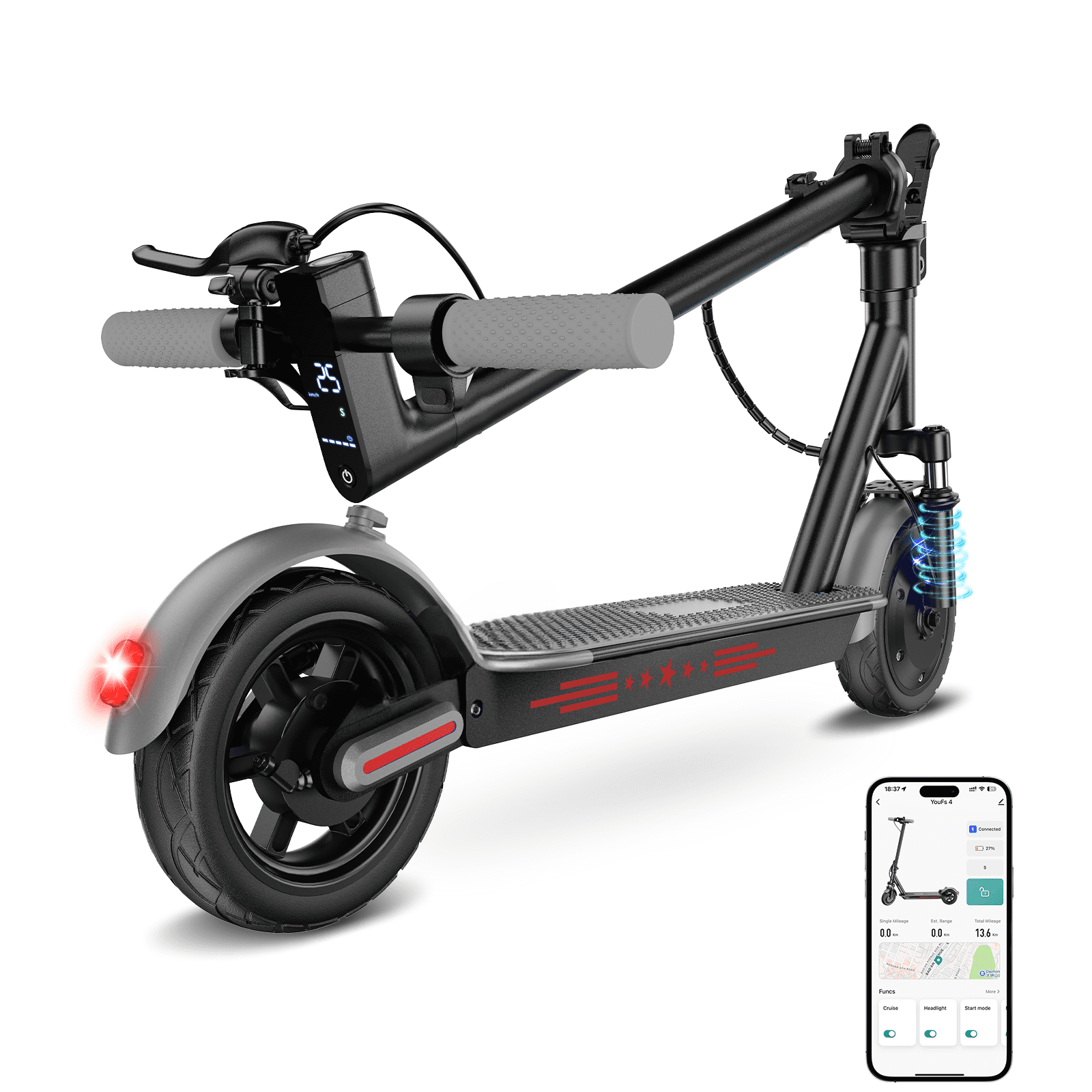 Electric Scooter for Adults - 350W Motor 10" Solid Tires, up to 19MPH E ...