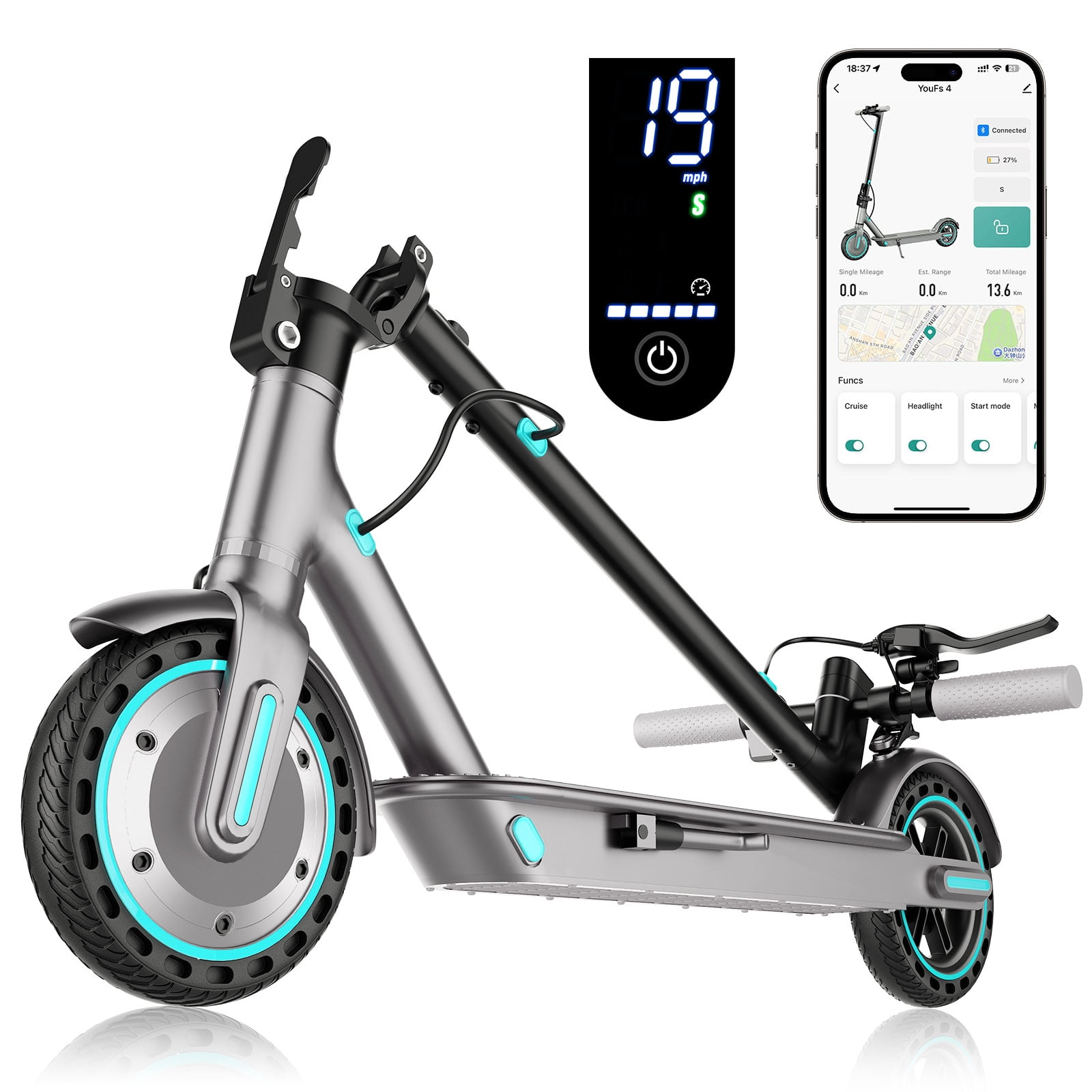 Electric Scooter for Adults - 350W Motor 8.5" Solid Tires, up to 19MPH ...