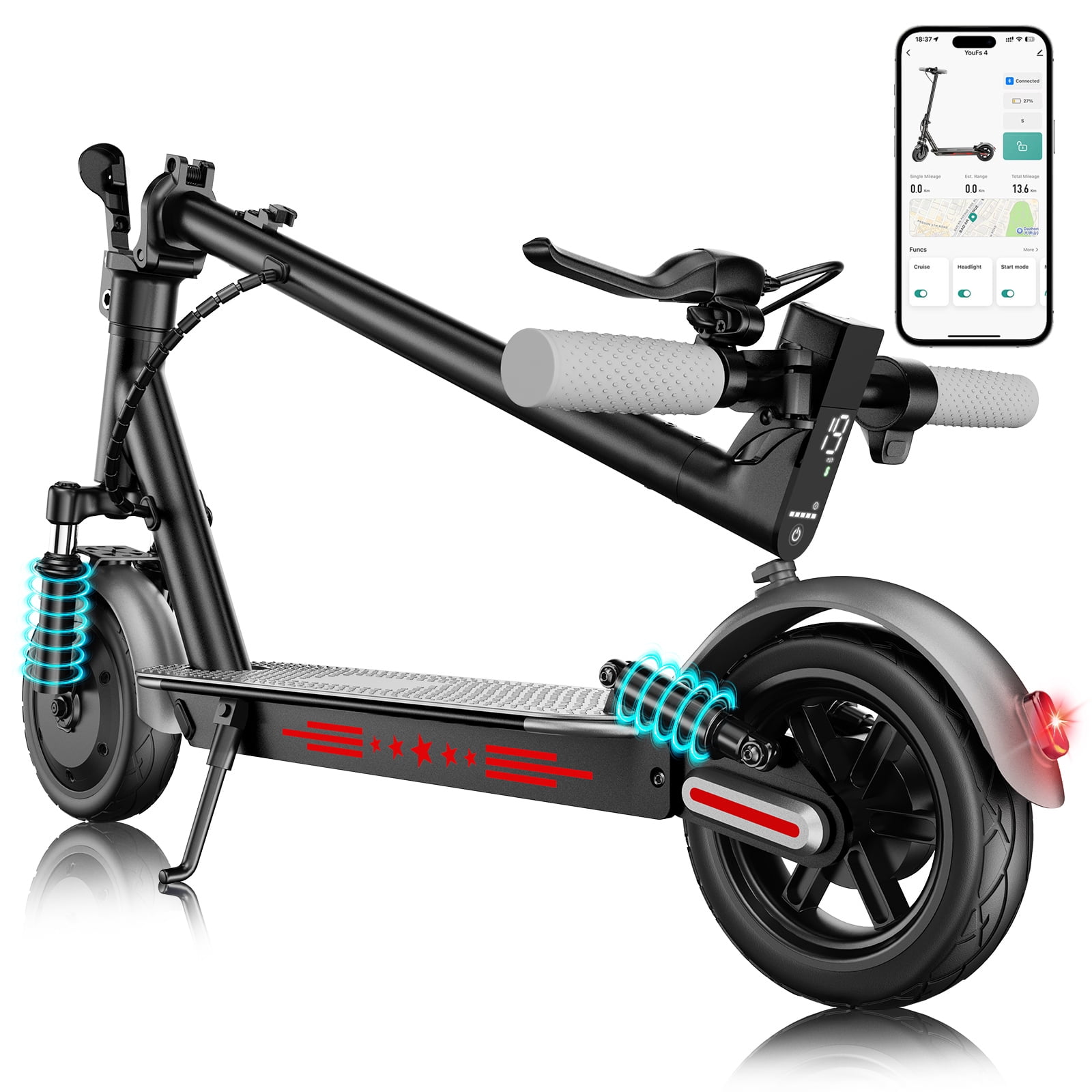 Electric Scooter for Adults, Dual Suspension, 350W Motor, 19 MPH & 21 ...