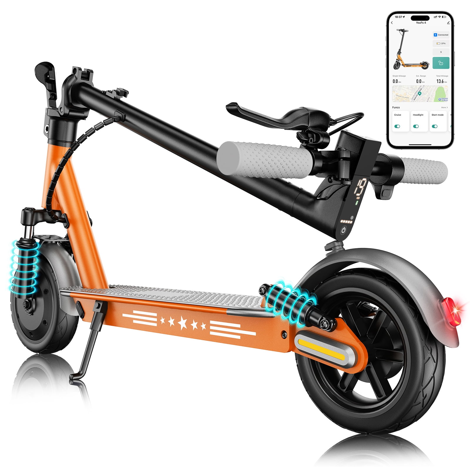 Electric Scooter for Adults, Dual Suspension, 350W Motor, 19 MPH & 21 ...