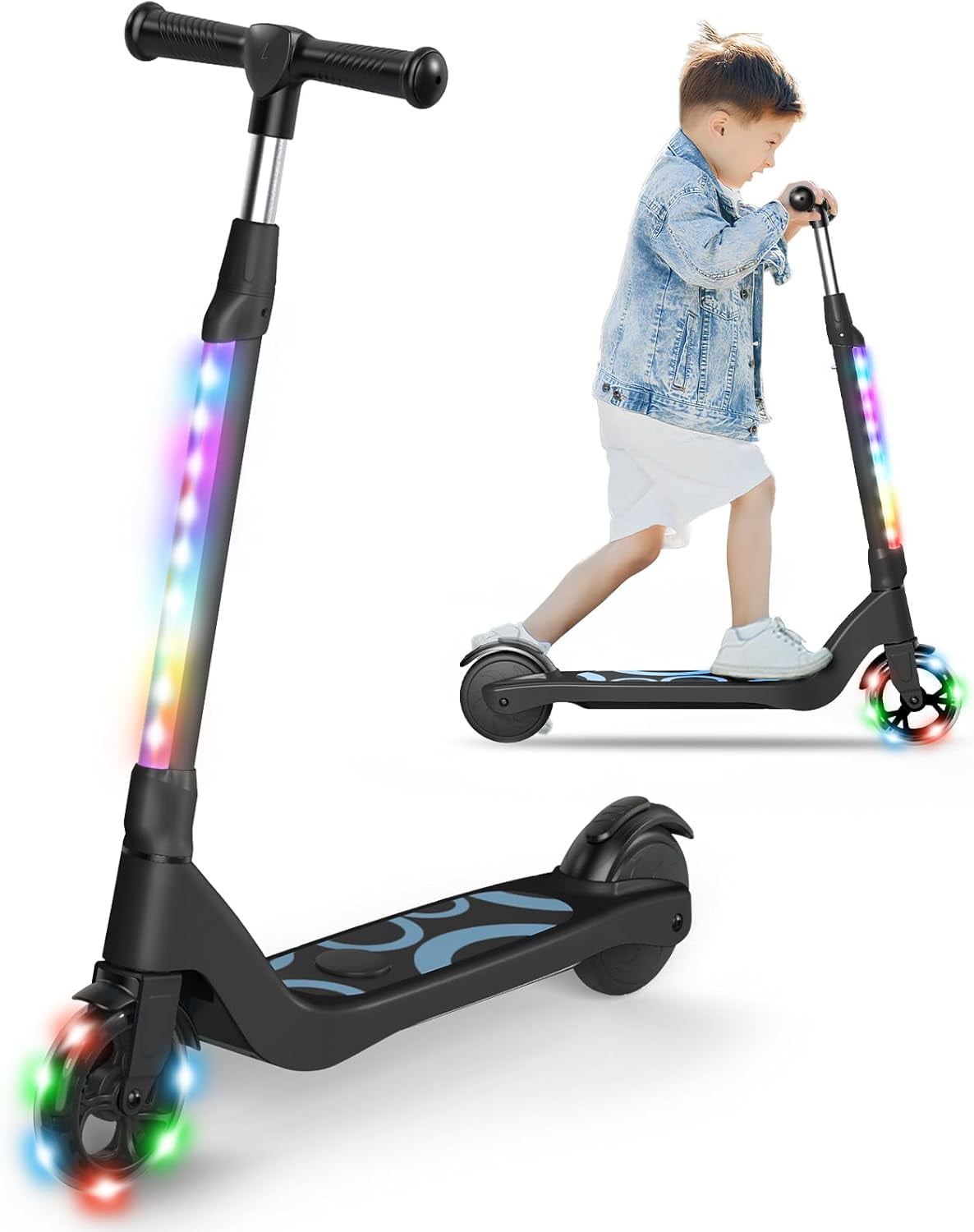 Electric Scooter for Kids Age 6-12, 6 Mph Top Speed, Up to 5 Miles Range, 5.3" Solid Tires Wheel ...