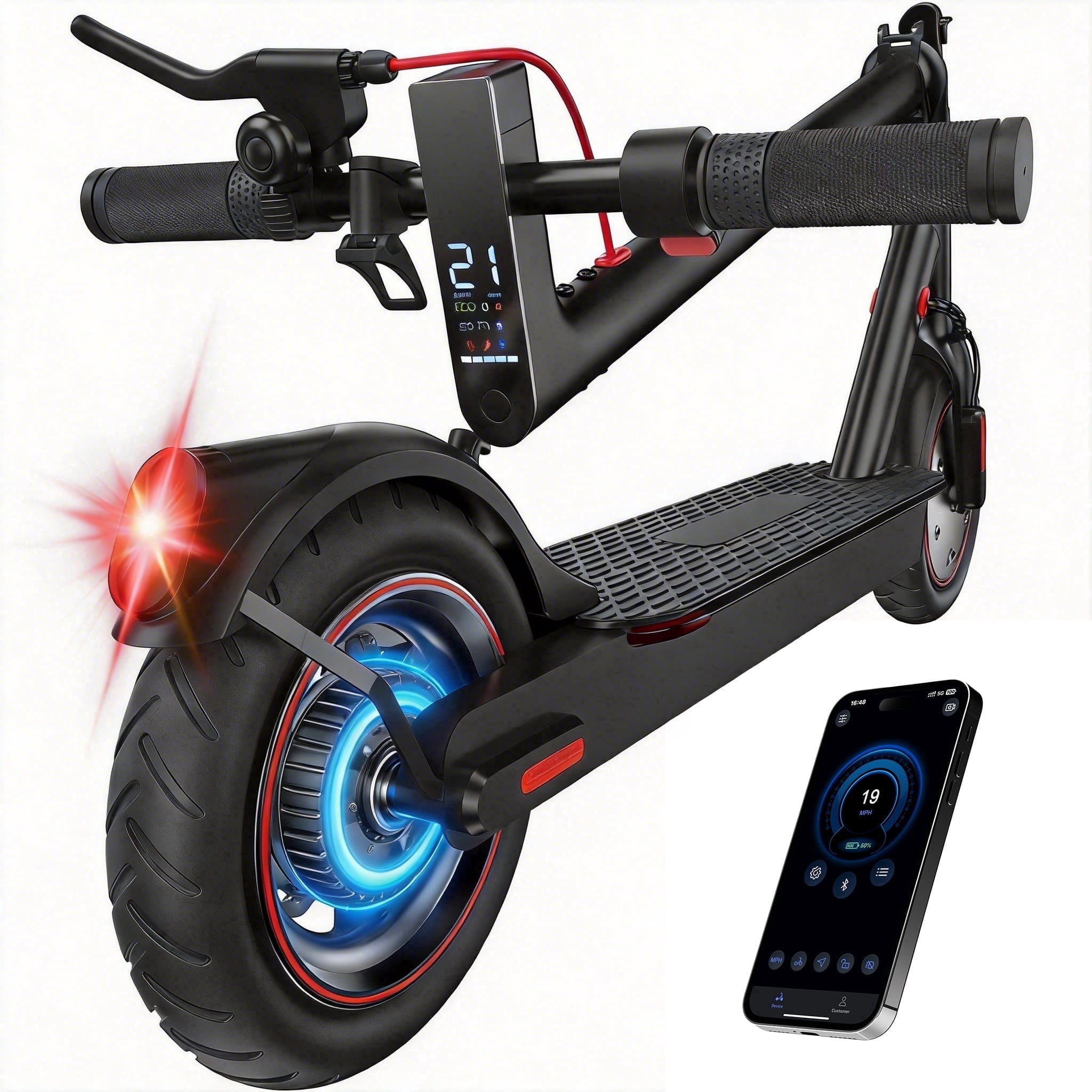Electric Scooter with APP Control, LED Display,21 Miles Foldable ...