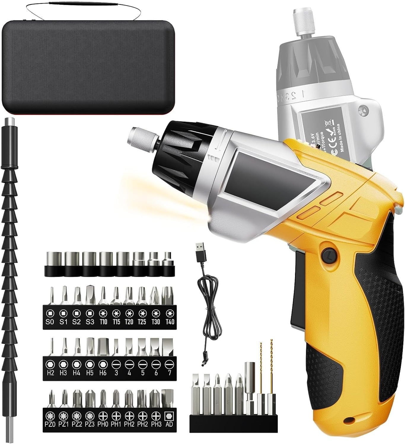 Electric Screwdriver Cordless Set, 3.6V Power Screwdriver Rechargeable ...
