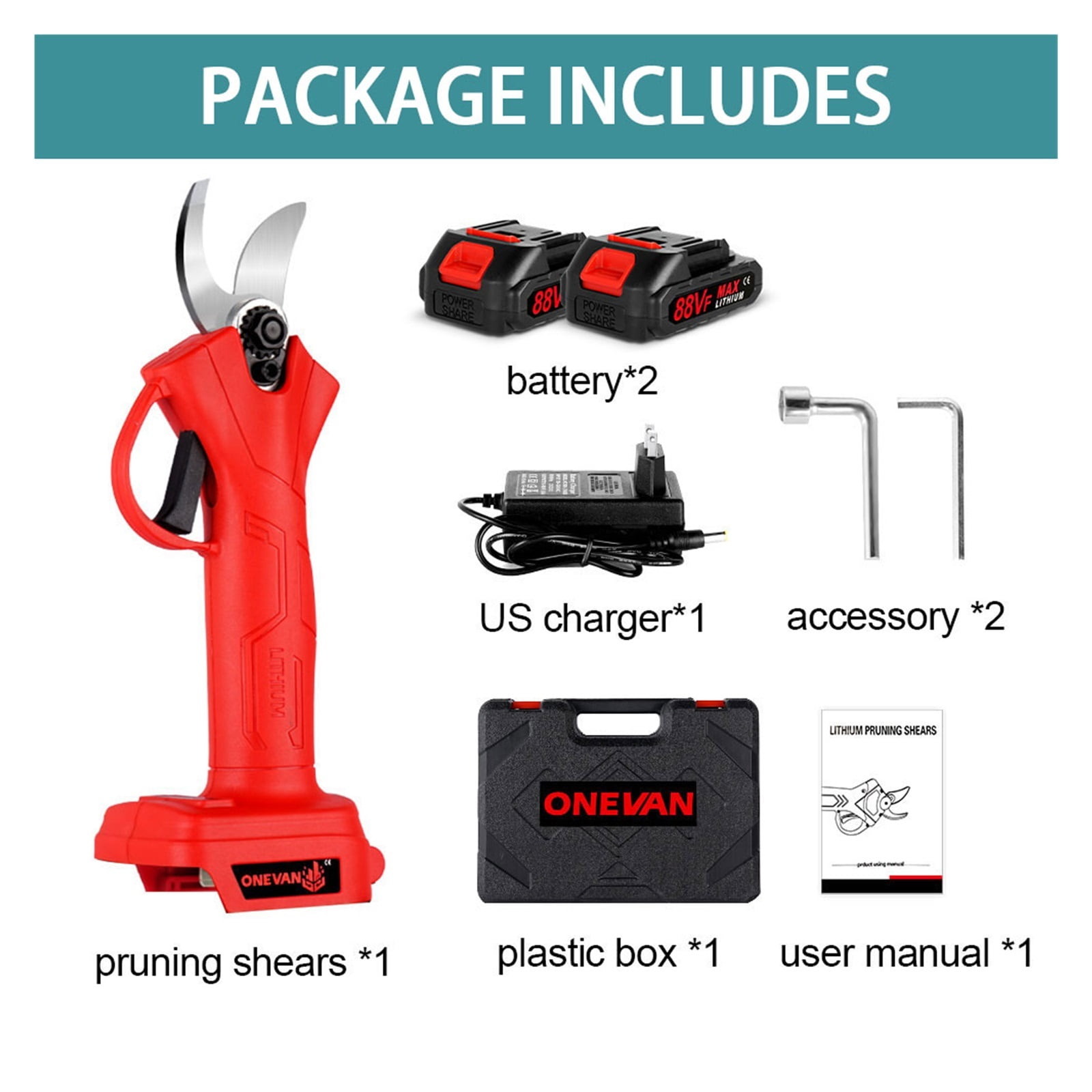 Electric Secateurs, 1000W Brushless Electric Cordless Pruner Pruning ...