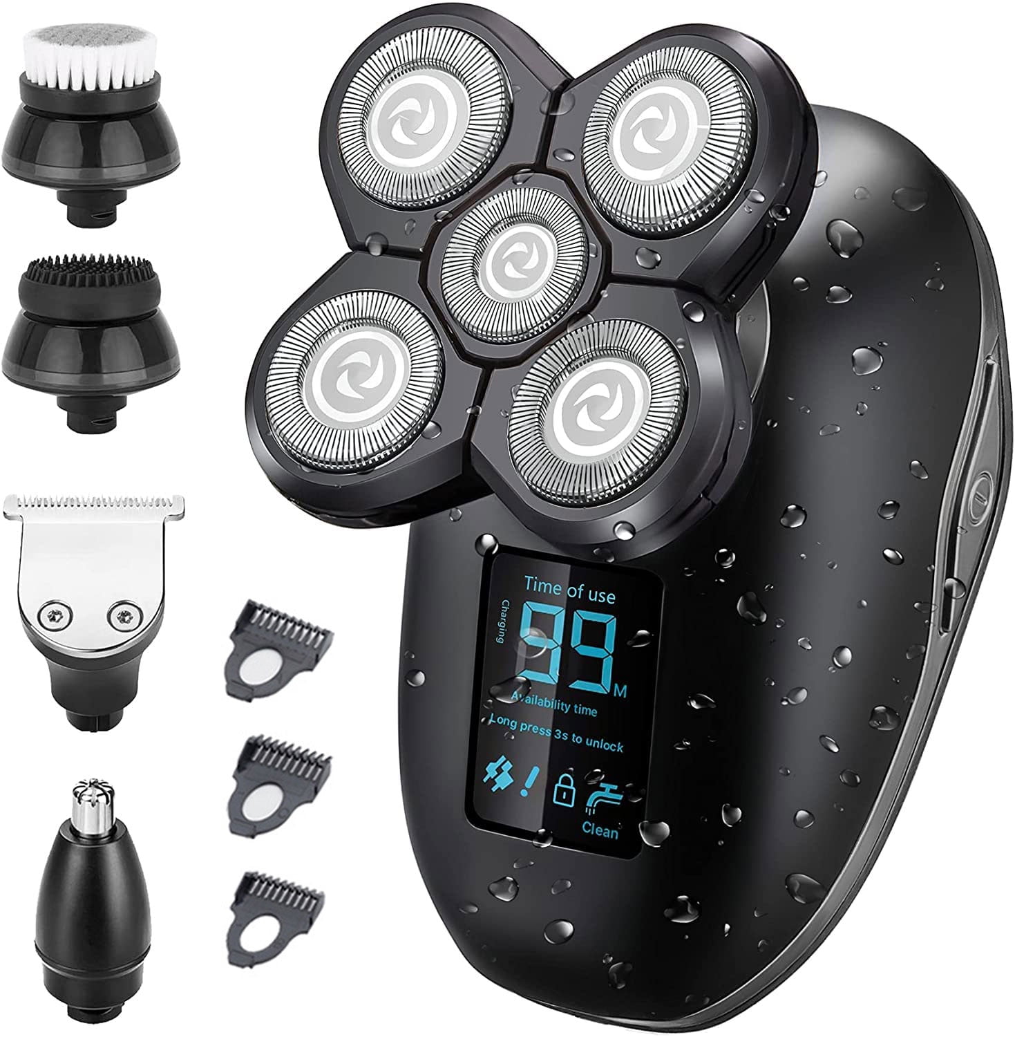 5 in 1 Waterproof Electric Shaver for Men, Cordless, LED, with Trimmers ...