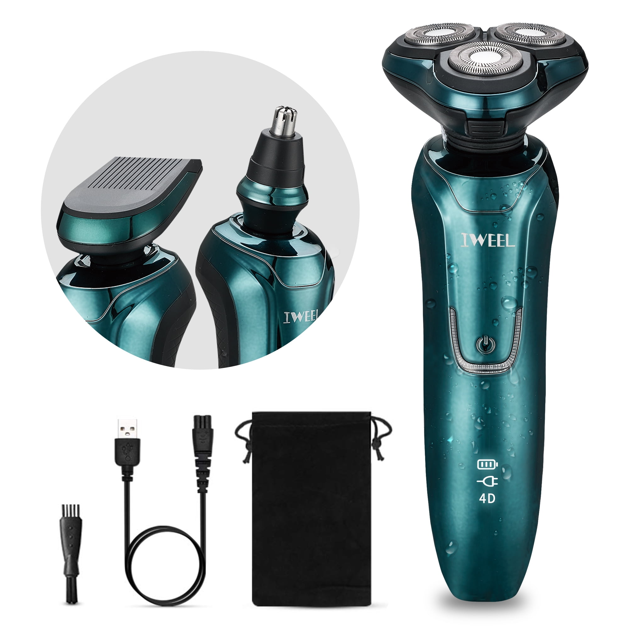 3-in-1 IPX7 Waterproof Electric Shaver for Men, Cordless, with Sideburn ...