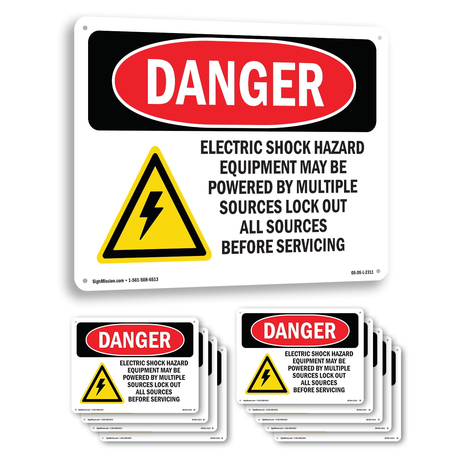 Electric Shock Hazard Equipment OSHA Danger Aluminum Sign 14 Inch x 10 ...