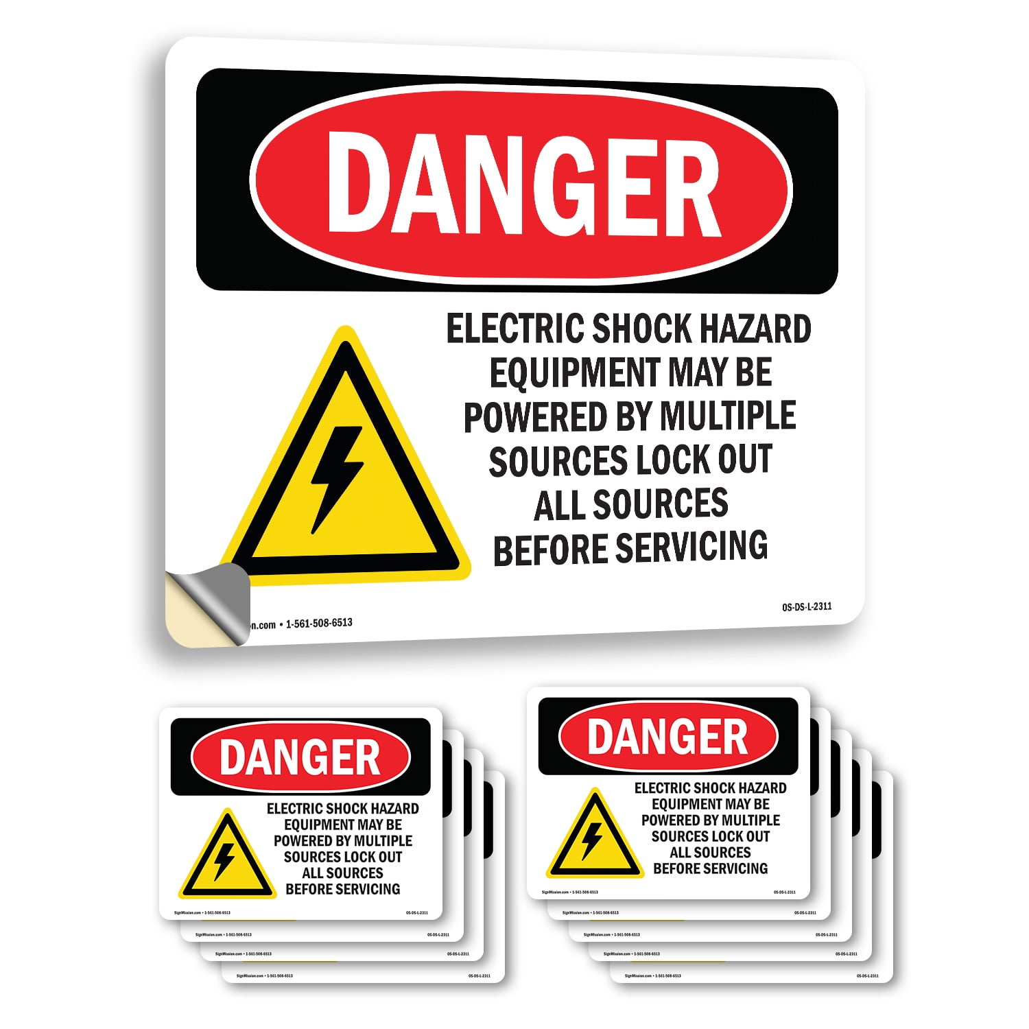 Electric Shock Hazard Equipment OSHA Danger Vinyl Decal Label 14 Inch x ...