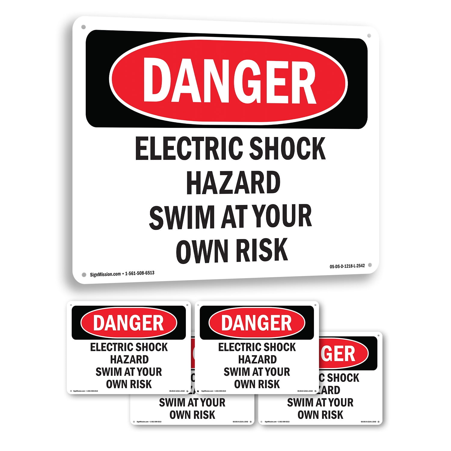 Electric Shock Hazard Risk Swim At Your Own Risk OSHA Danger Aluminum ...