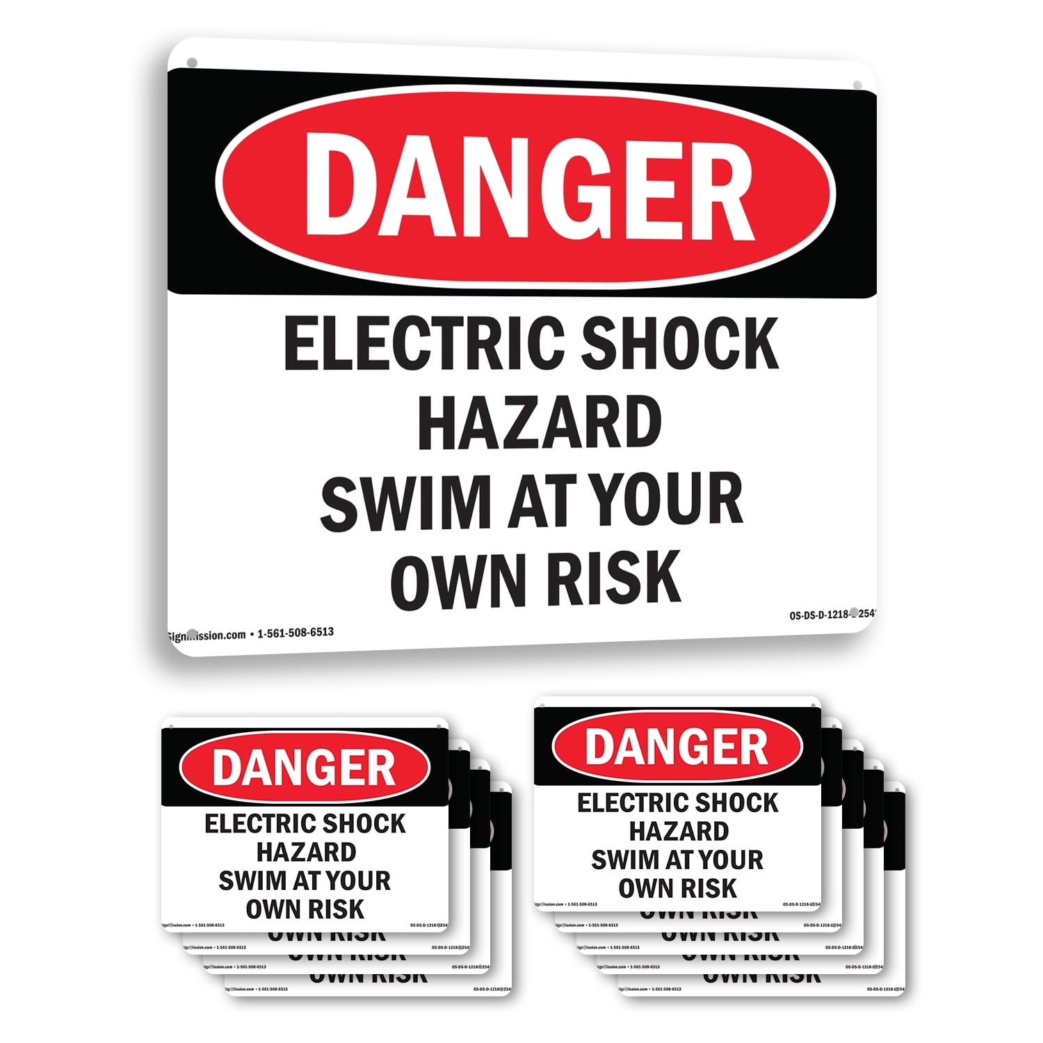 Electric Shock Hazard Risk Swim At Your Own Risk OSHA Danger Rigid ...