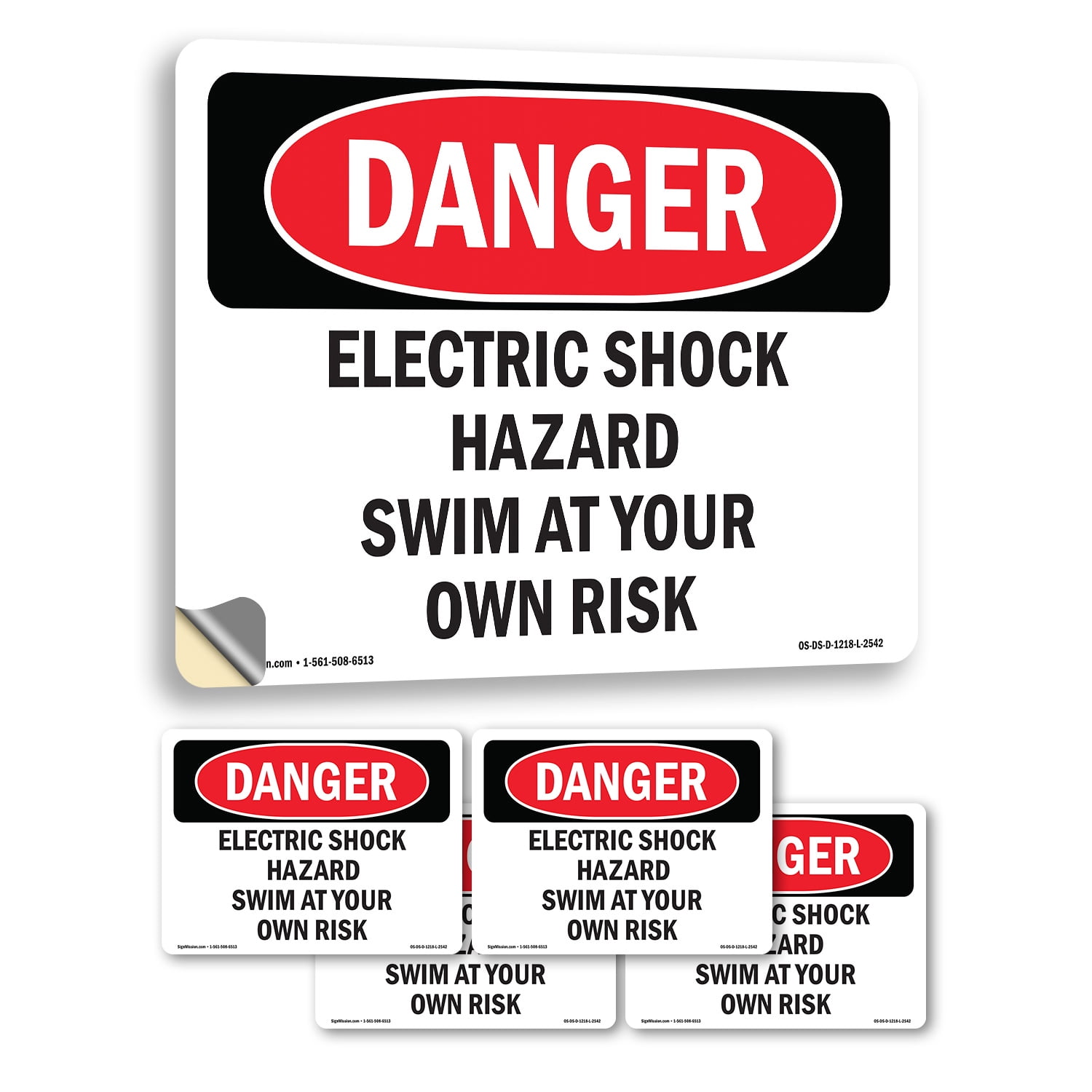 Electric Shock Hazard Risk Swim At Your Own Risk OSHA Danger Vinyl ...