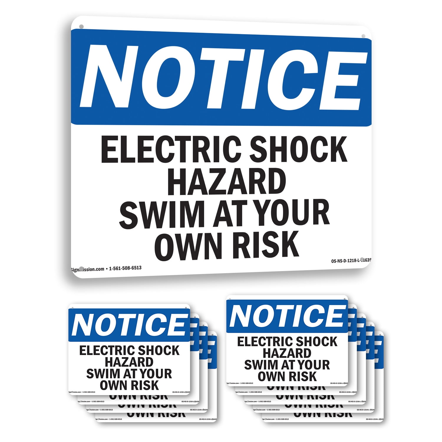 Electric Shock Hazard Risk Swim At Your Own Risk OSHA Notice Aluminum ...