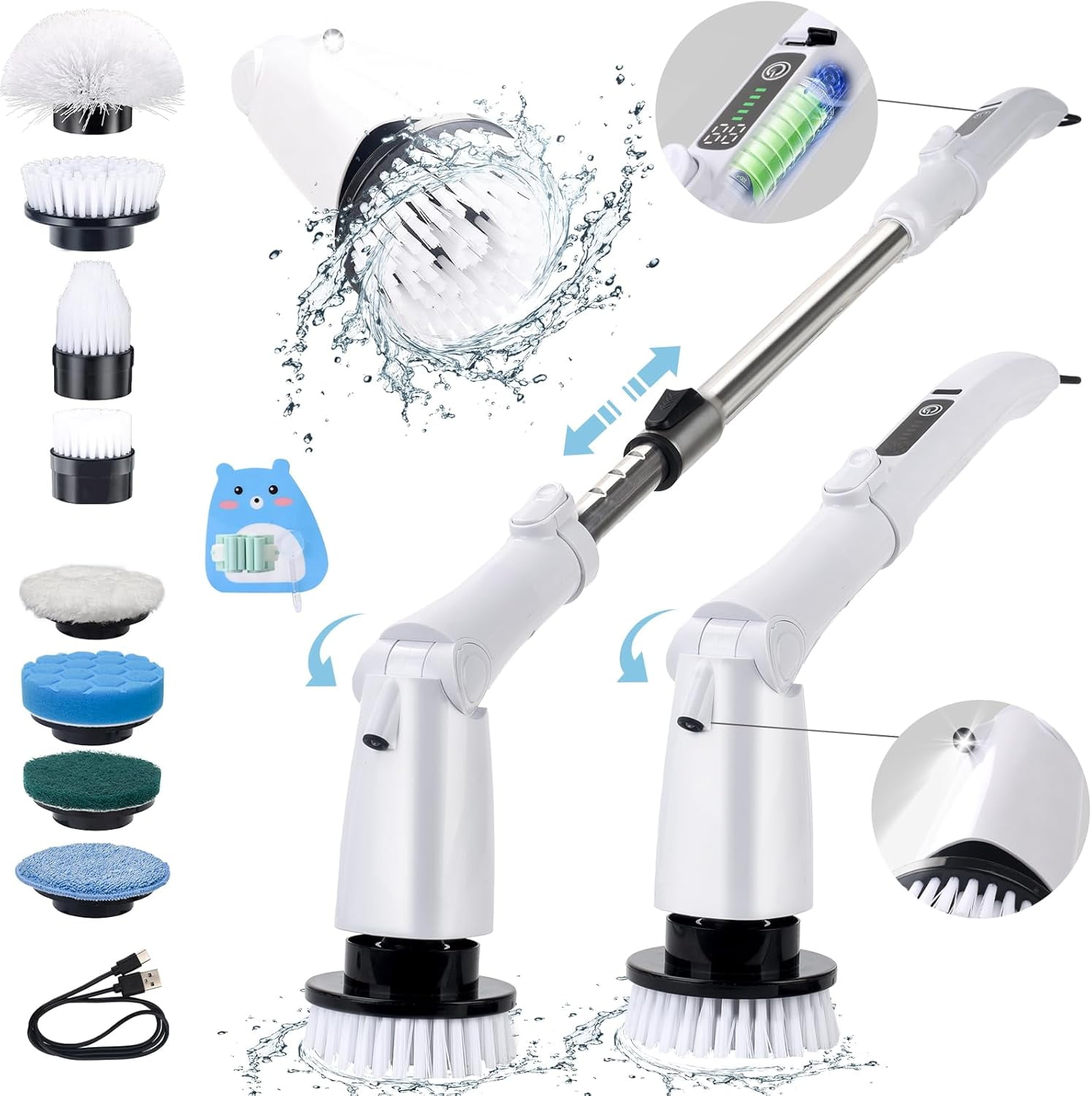 Electric Shower Scrubber with Long Handle - Spin Scrubber for Bathroom ...