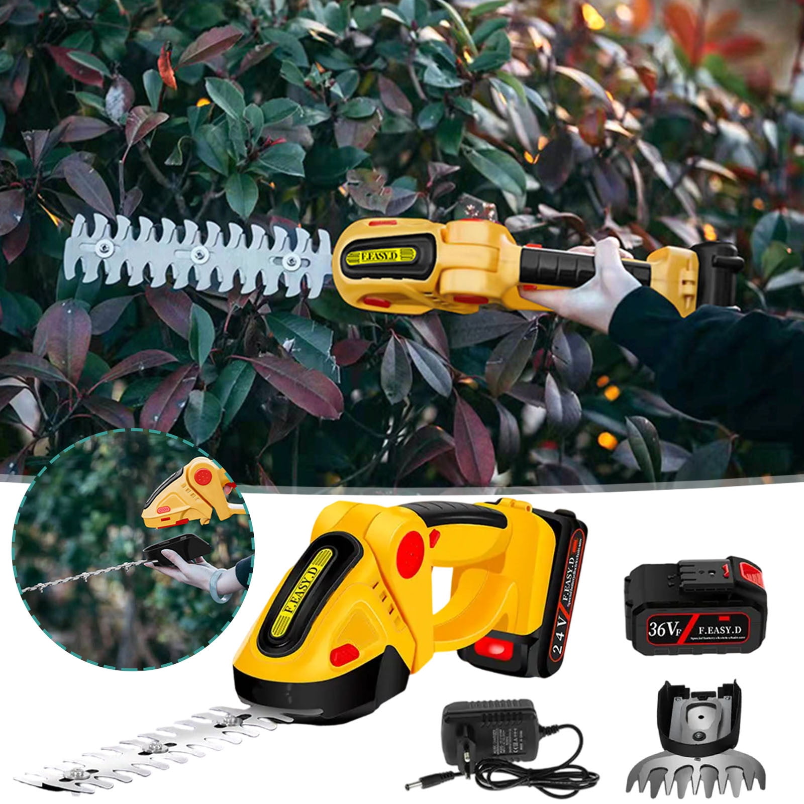 Electric Shrub Trimmer Grass Shear | 2-in-1 Mini Cordless Hedge Cutter ...